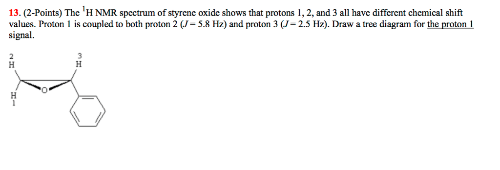 Solved 13. (2-Points) The 1H NMR spectrum of styrene oxide | Chegg.com