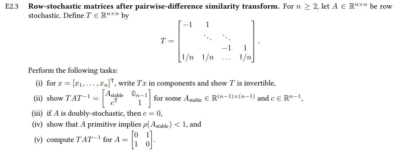 E2.3 Row-stochastic matrices after | Chegg.com