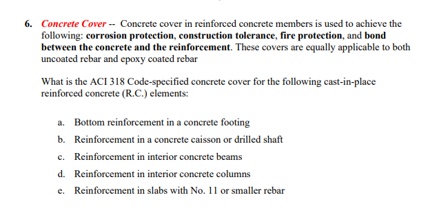 Solved 6. Concrete Cover -- Concrete cover in reinforced | Chegg.com