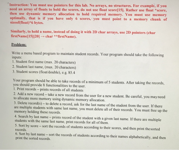 Solved Please Write A Program In C Using Dynamic Memory 