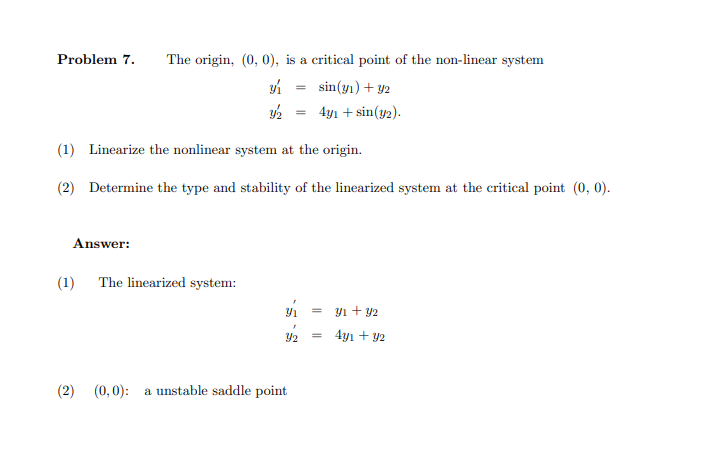 Solved Problem 7. The origin, (0,0), is a critical point of | Chegg.com