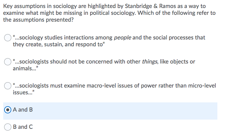 Key assumptions in sociology are highlighted by | Chegg.com
