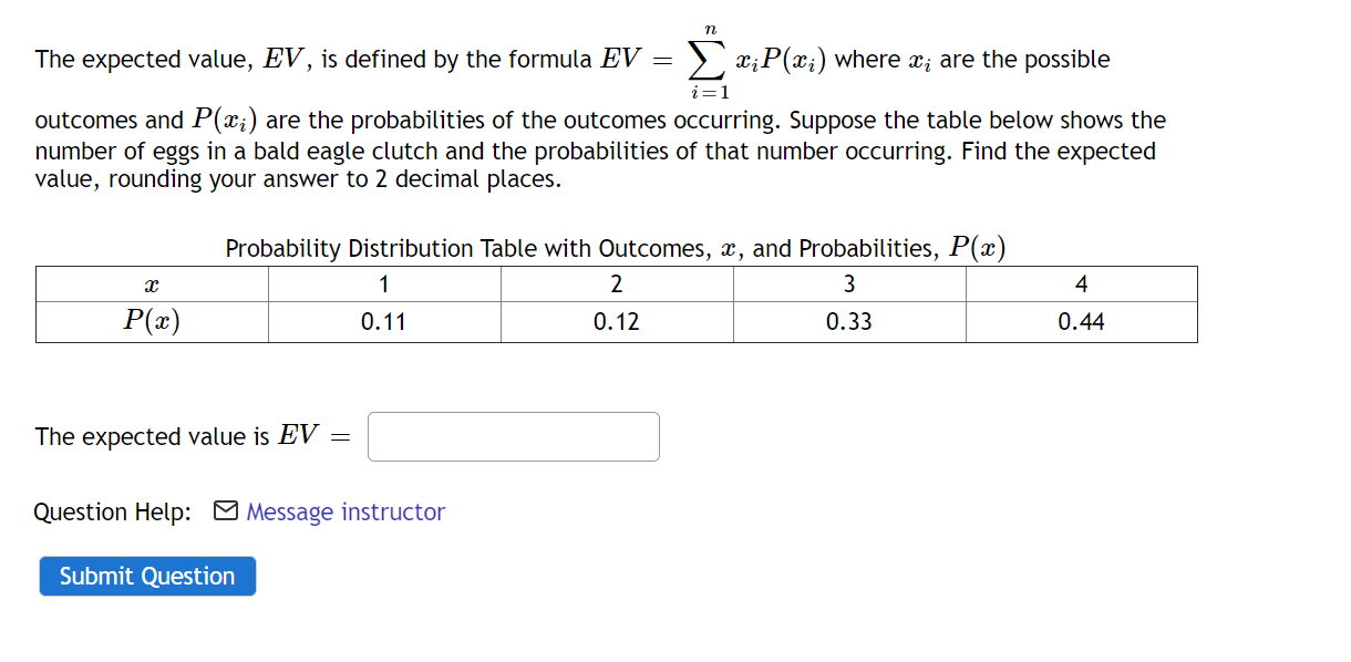 Solved n i=1 The expected value, EV, is defined by the | Chegg.com