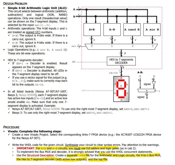 DESIGN PROBLEM - Simple 4-bit Arithmetic Logic Unit | Chegg.com