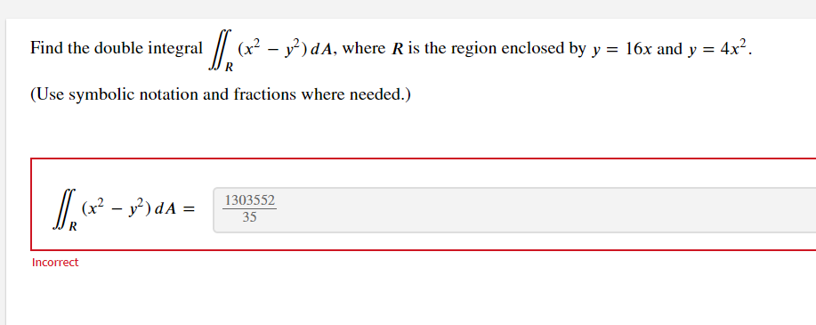 Solved Find the double integral \\( | Chegg.com