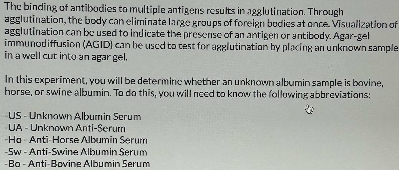 Solved 1. Indicate whether the "unknown serum" was horse | Chegg.com