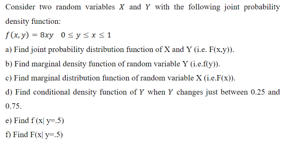 Consider two random variables X and Y with the | Chegg.com