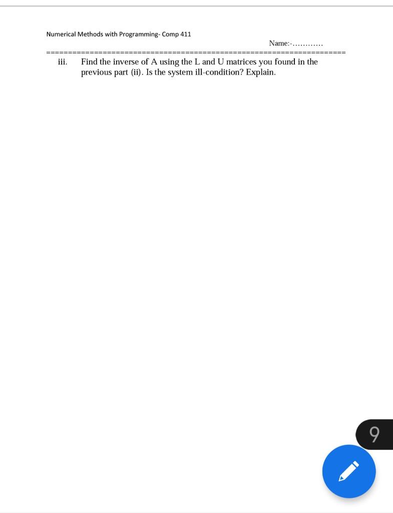 Solved Numerical Methods with Programming- Comp 411 | Chegg.com