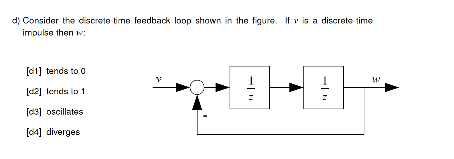 Solved d) Consider the discrete-time feedback loop shown in | Chegg.com