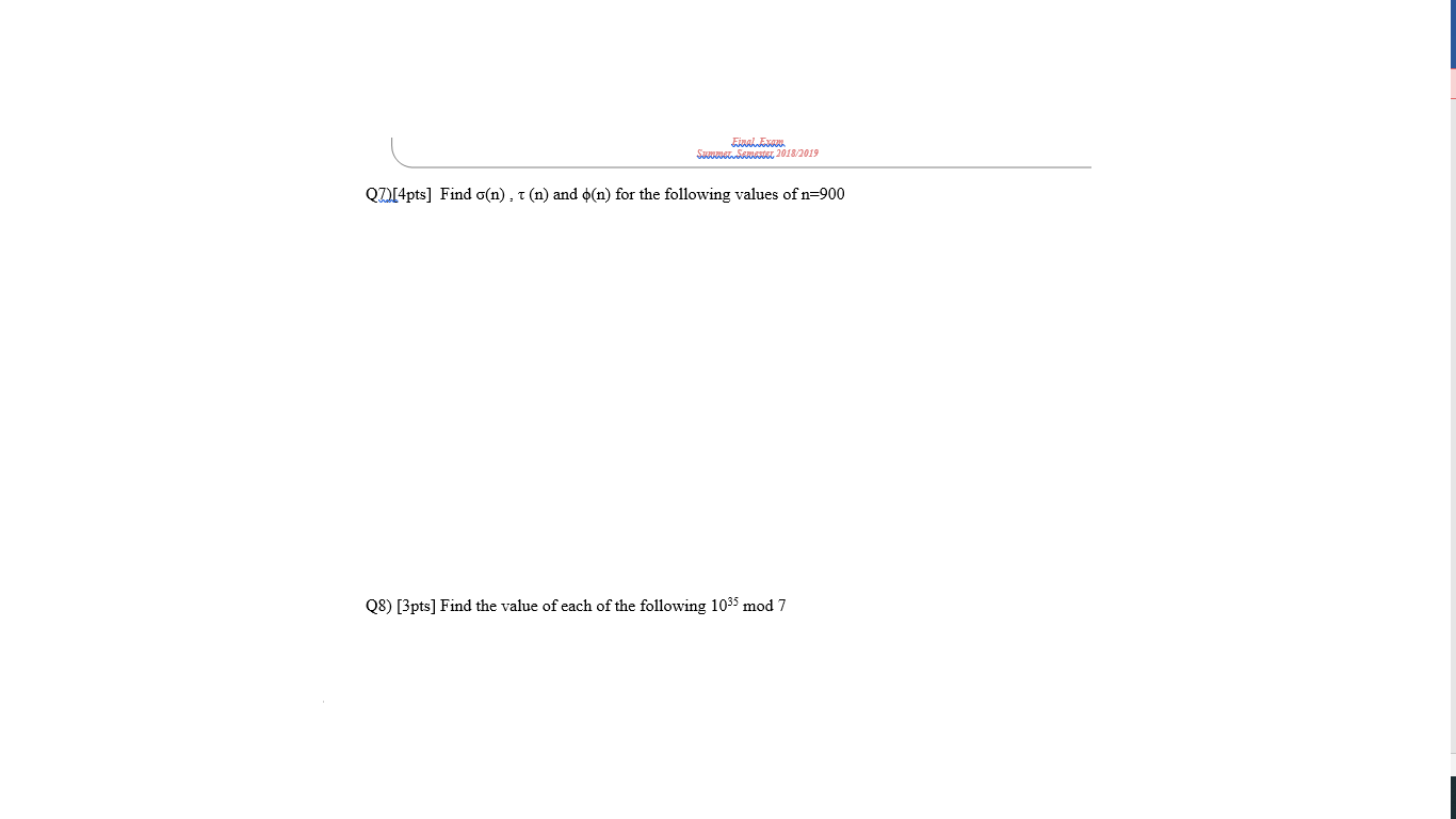 Solved Q7)[4pts] Find σ(n),τ(n) and ϕ(n) for the following | Chegg.com