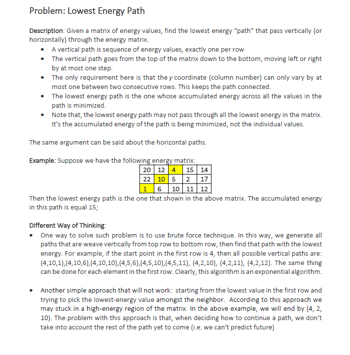 Solved Problem: Lowest Energy Path Description: Given a | Chegg.com