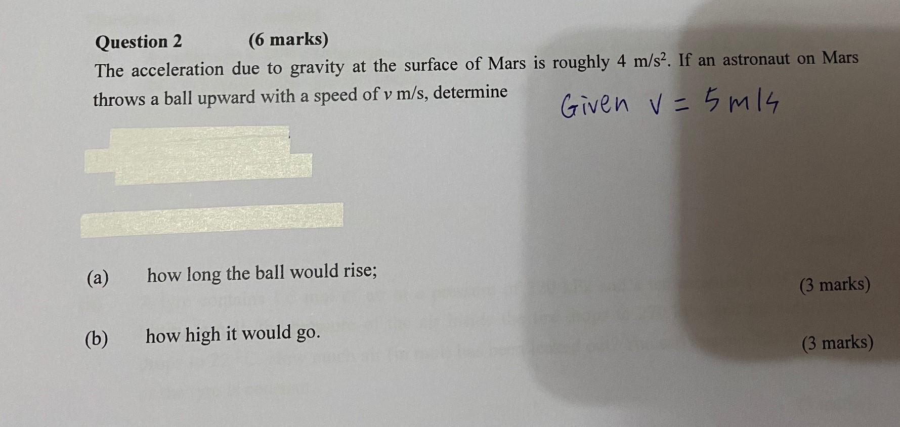 Solved Question 2 (6 marks) The acceleration due to gravity | Chegg.com
