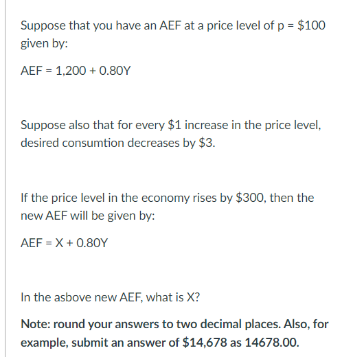 Solved Suppose that you have an AEF at a price level of | Chegg.com