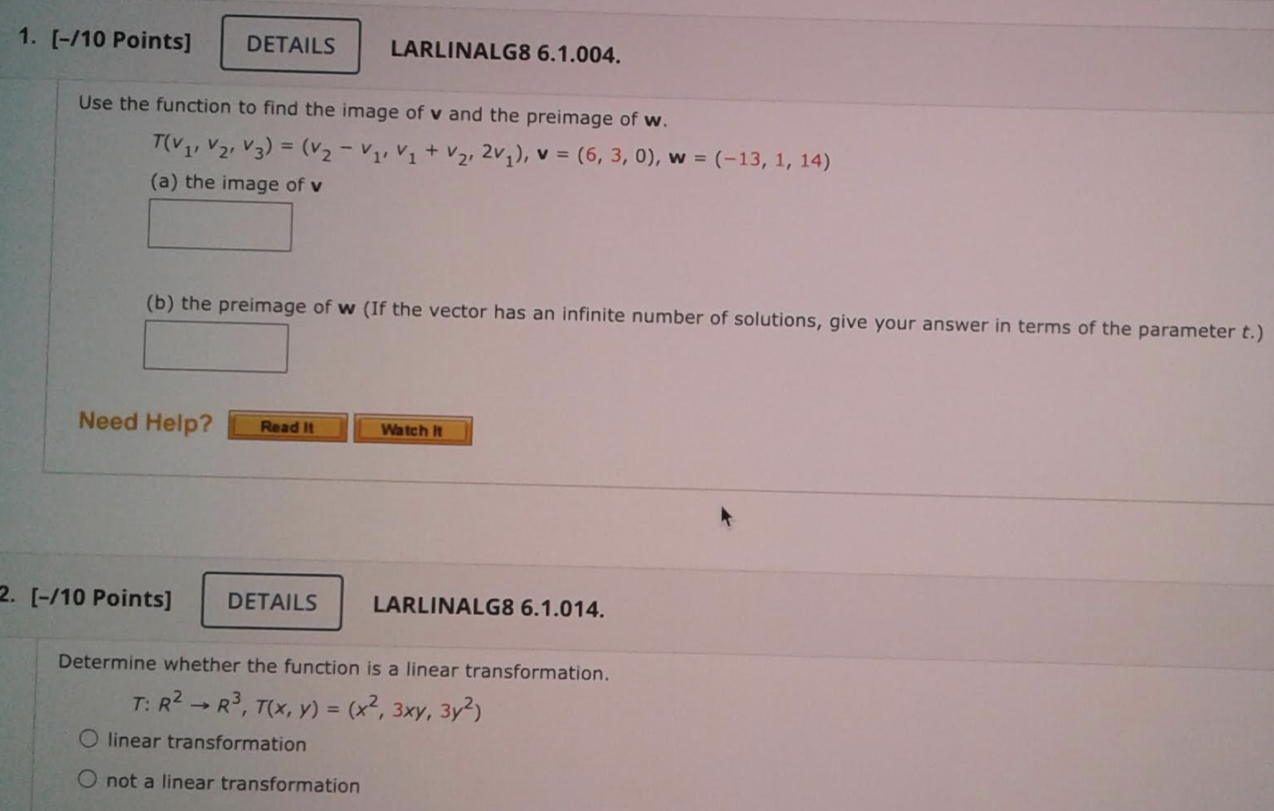 Solved 1. [-/10 Points] DETAILS LARLINALG8 6.1.004. Use the | Chegg.com