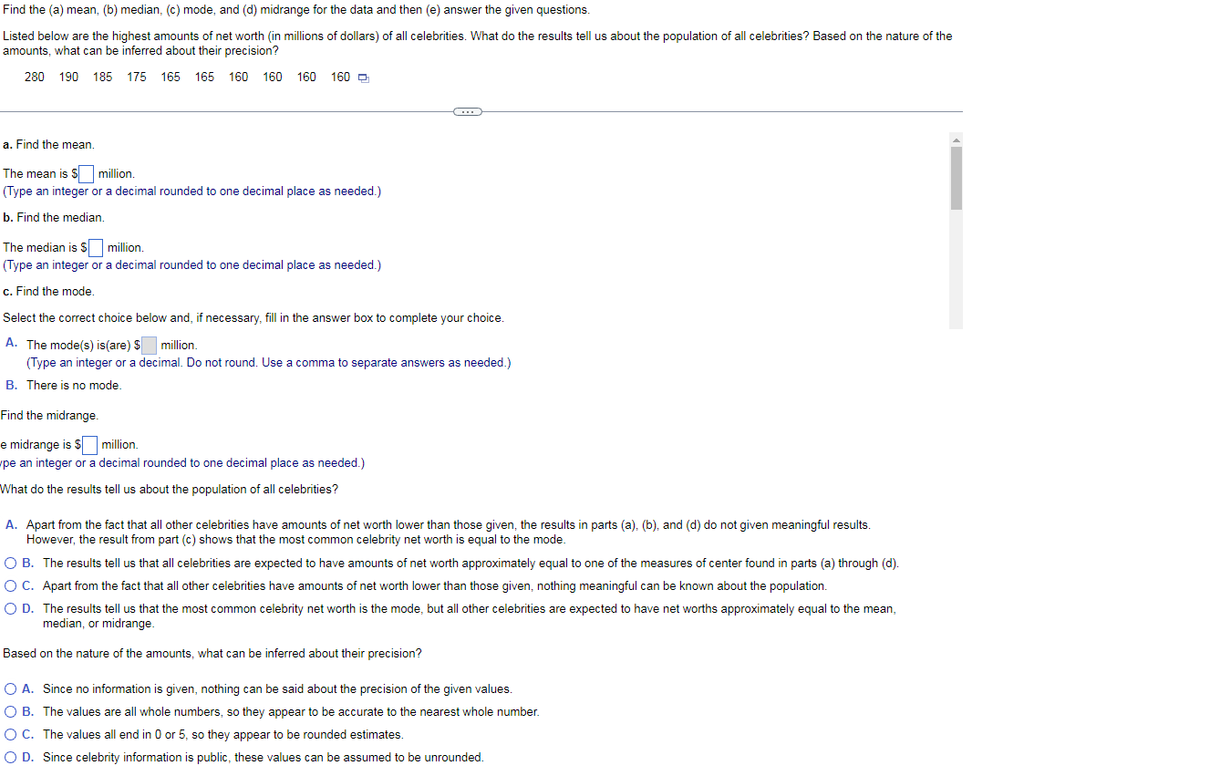 Solved Find the (a) mean, (b) median, (c) mode, and (d) | Chegg.com