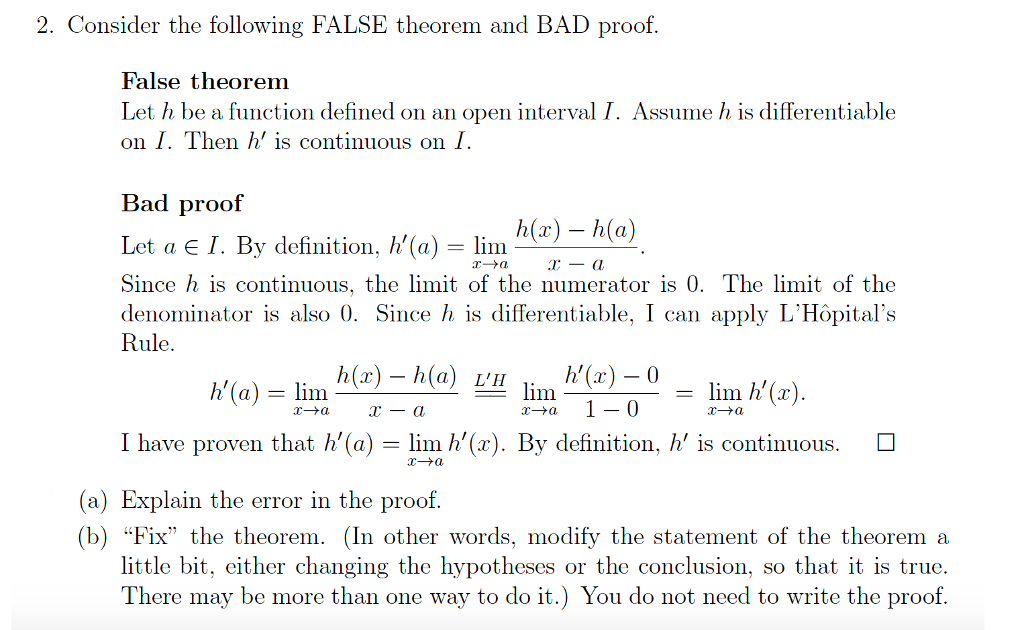Solved 2. Consider the following FALSE theorem and BAD proof | Chegg.com