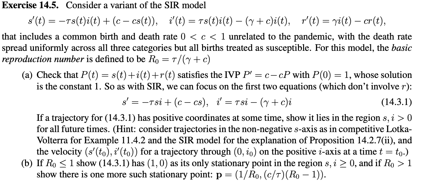 Exercise 14.5. Consider a variant of the SIR model | Chegg.com