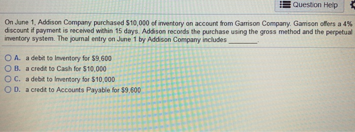 Solved EQuestion Help On June 1. Addison Company purchased | Chegg.com