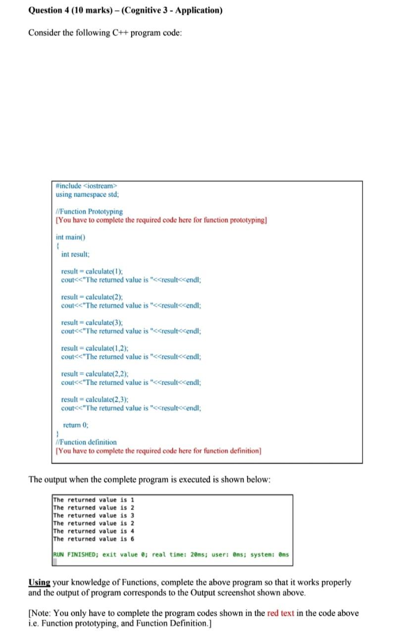 Solved Question 4 (10 marks) - (Cognitive 3 - Application) | Chegg.com