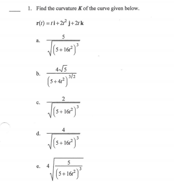 Solved 1 Find The Curvature K Of The Curve Given Below
