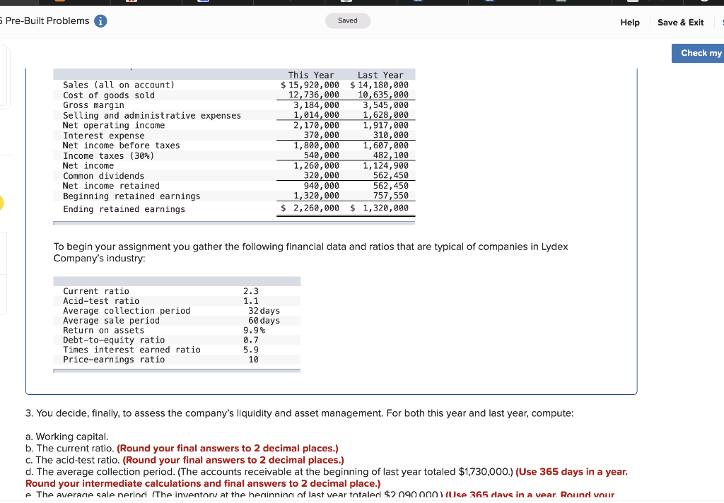 Solved Pre-Built Problems Saved Help Save & Exit Check my 3. | Chegg.com