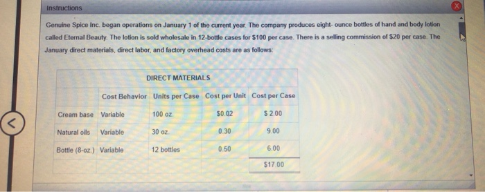 Solved Instructions Genuine Spice Inc. began operations on | Chegg.com