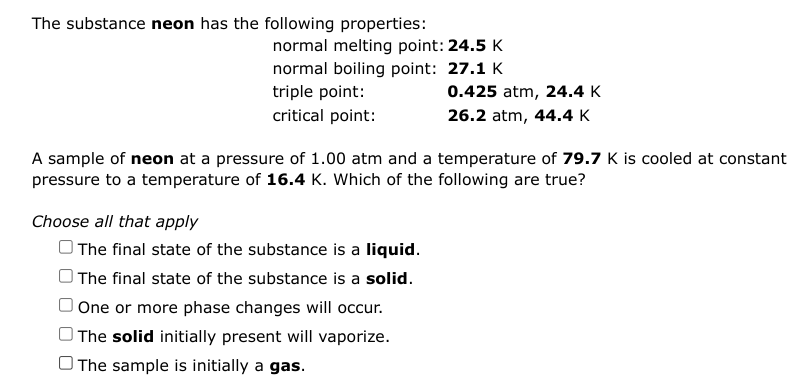 Solved A sample of neon at a pressure of 1.00 atm and a | Chegg.com