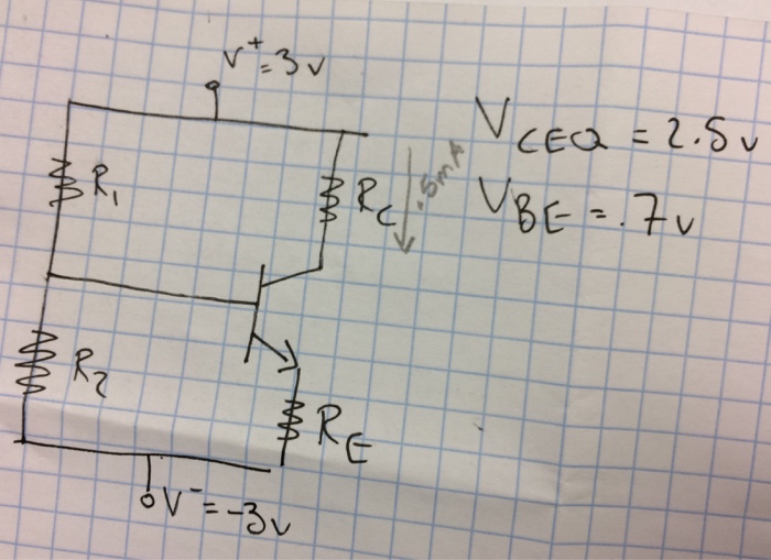 Solved For the following circuit, determine R1, R2, Rc, and | Chegg.com