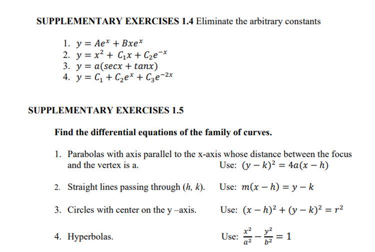 Solved Supplementary Exercises 1 4 Eliminate The Arbitrary