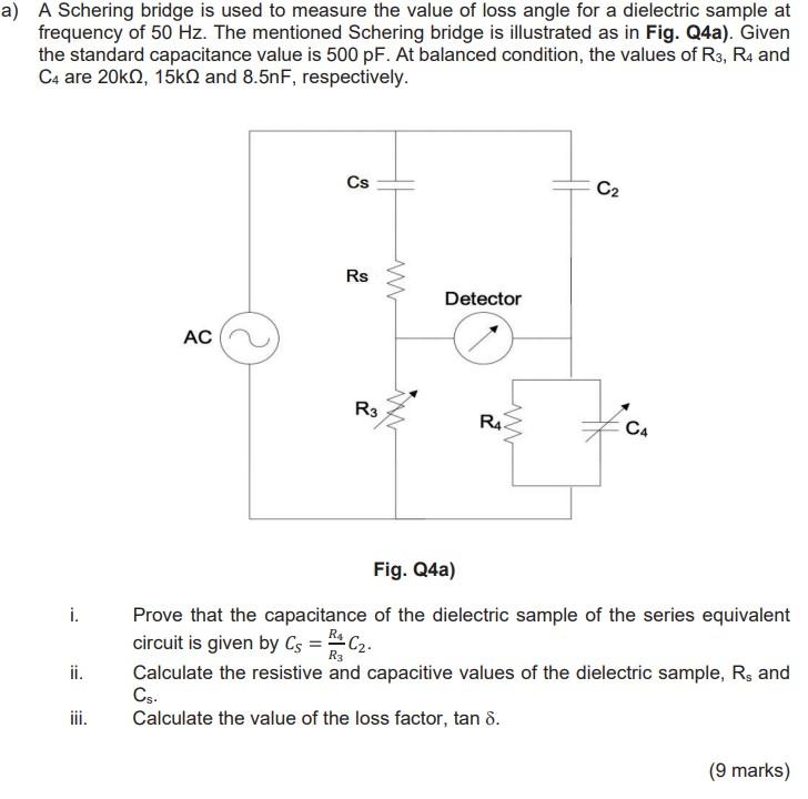 Solved A Schering bridge is used to measure the value of | Chegg.com