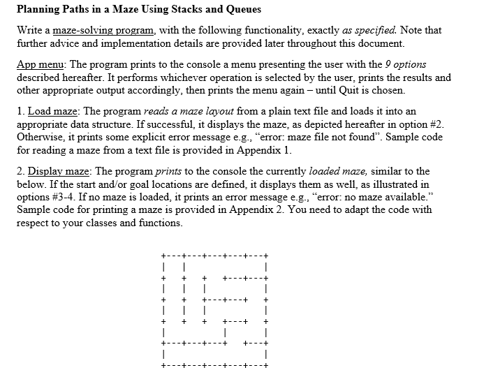 Planning Paths in a Maze Using Stacks and Queues | Chegg.com