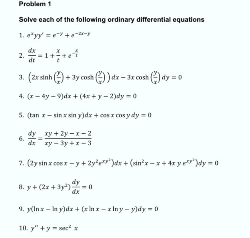 Solved Problem 1 Solve each of the following ordinary | Chegg.com