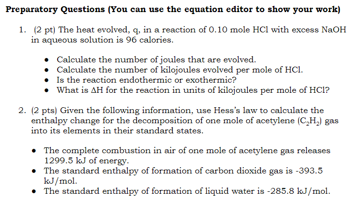 Solved Preparatory Questions (You can use the equation | Chegg.com