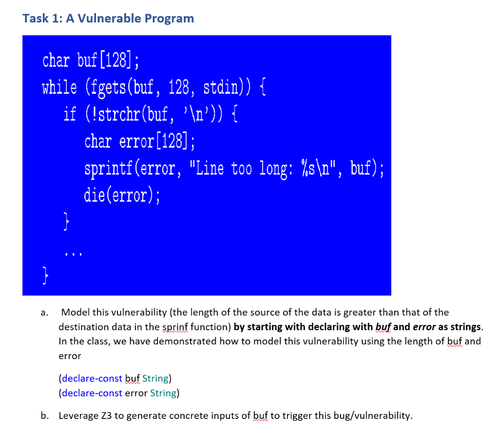 Task 1: A Vulnerable Program char buf [128; while | Chegg.com