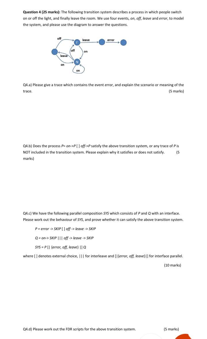 Solved Question 4 (25 marks): The following transition | Chegg.com
