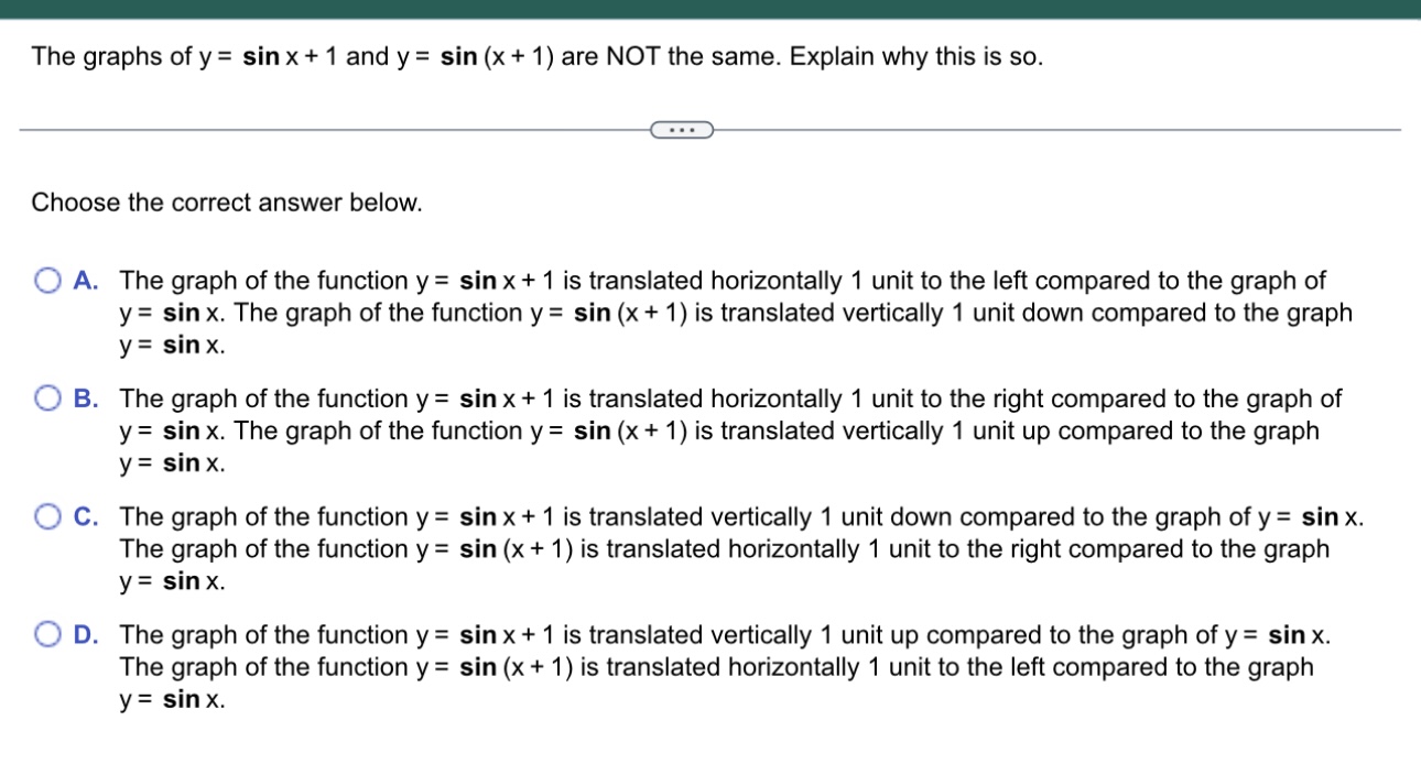 Solved The graphs of y=sinx+1 and y=sin(x+1) are NOT the | Chegg.com