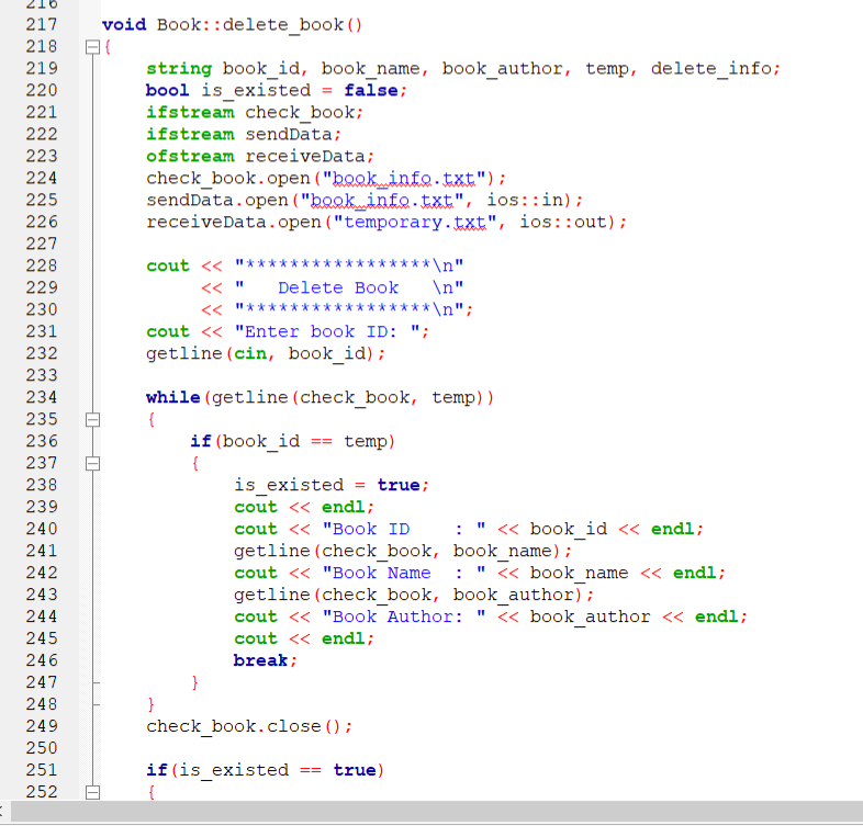 Solved void Book:: delete_book() { string book_id, | Chegg.com