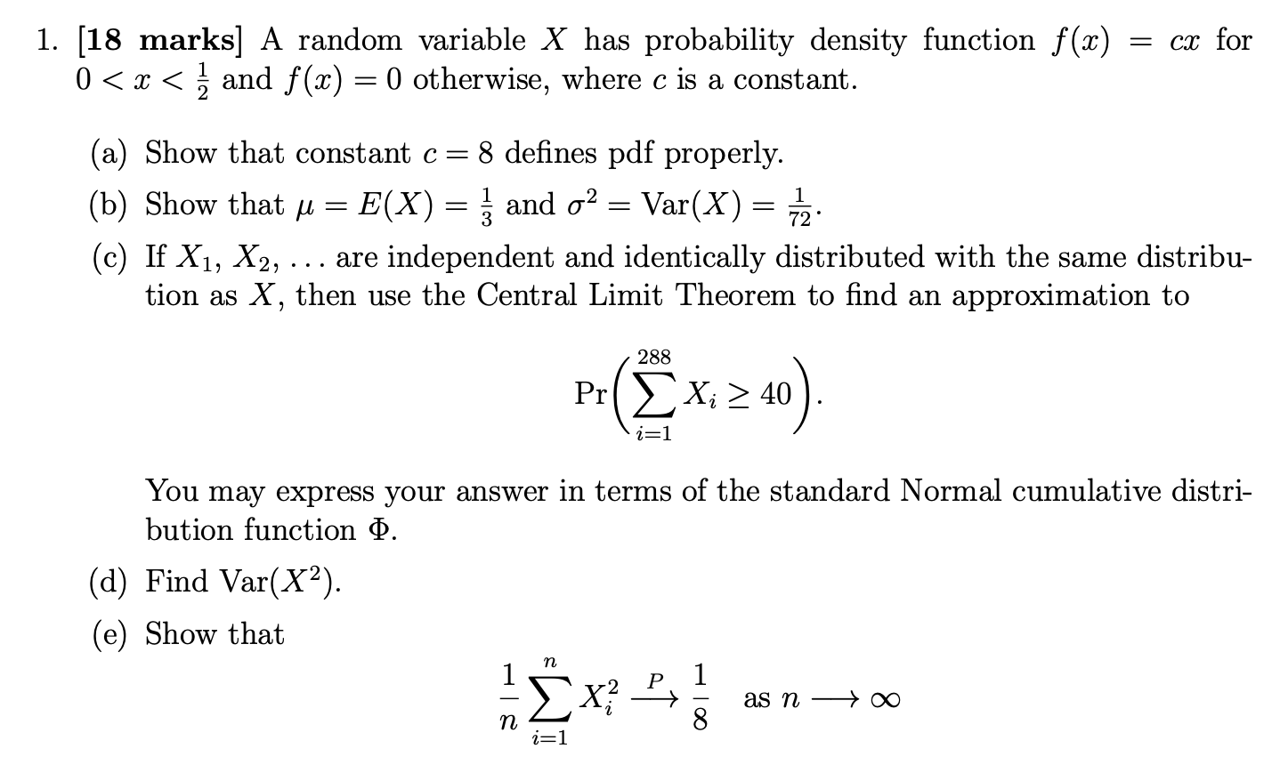 Solved 1. [18 marks] A random variable X has probability | Chegg.com