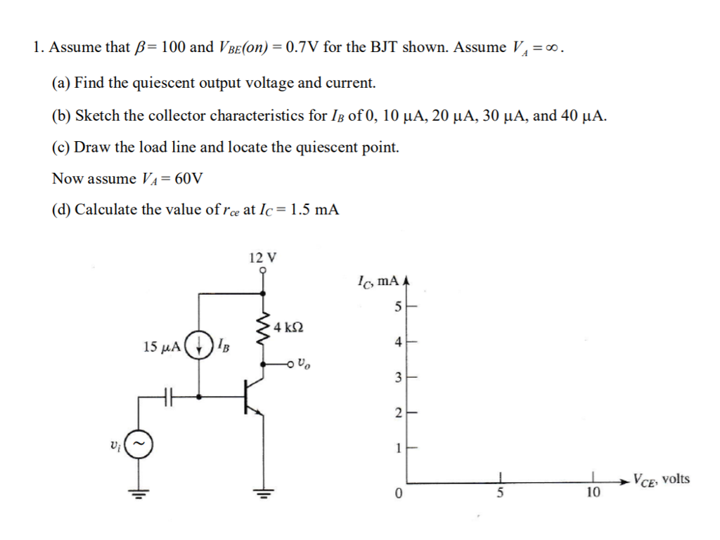 Solved 1. Assume that B-100 and VBE(on) 0.7V for the BJT | Chegg.com