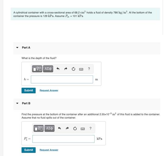Solved A cylindrical container with a cross-sectional area | Chegg.com