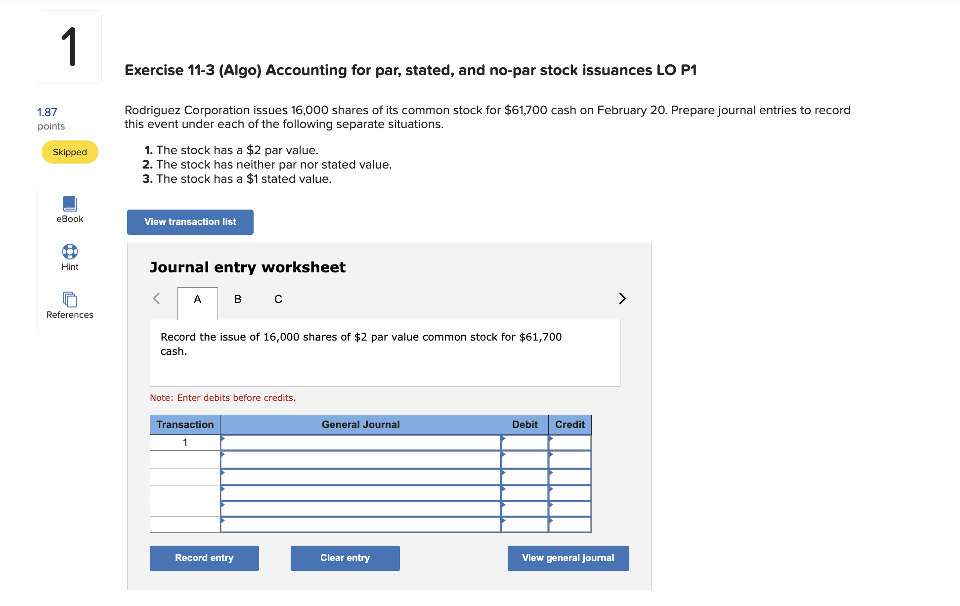 Solved Exercise 11-3 (Algo) ﻿Accounting for par, stated, and | Chegg.com