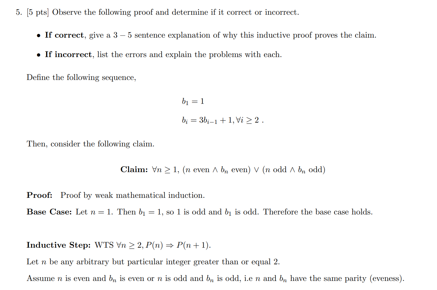 Solved 4. [7 pts] Prove the following claim via | Chegg.com