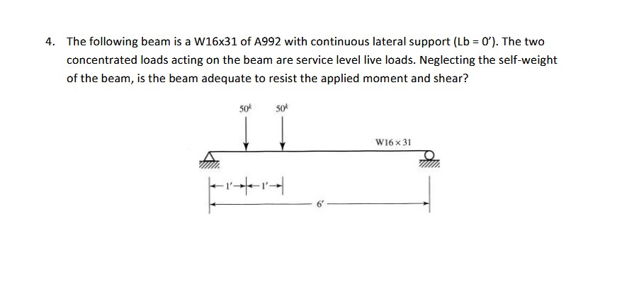 Solved 4. The following beam is a W16x31 of A992 with | Chegg.com