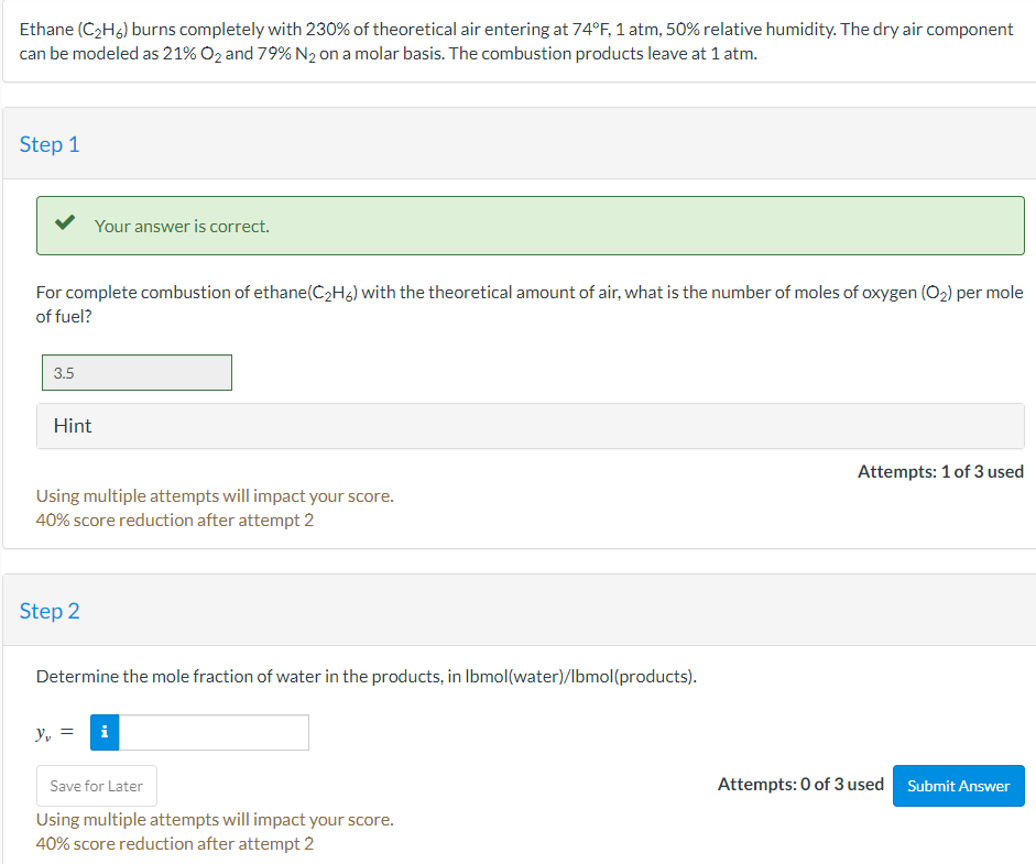 Solved Ethane (C2H) burns completely with 230% of | Chegg.com