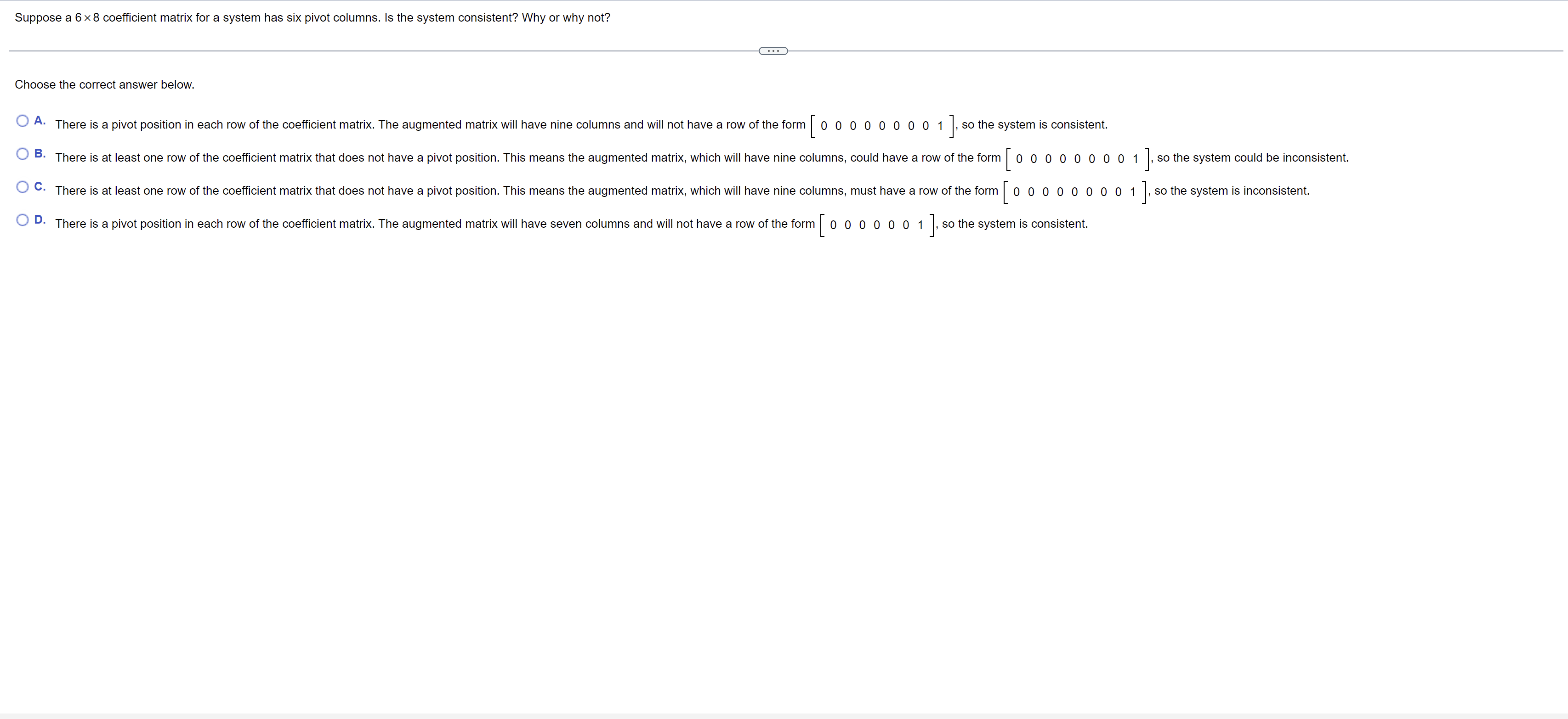 Solved Suppose a 6x8 coefficient matrix for a system has six | Chegg.com