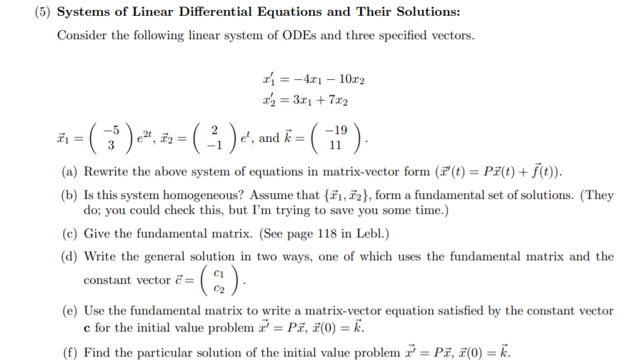 Solved (5) Systems of Linear Differential Equations and | Chegg.com