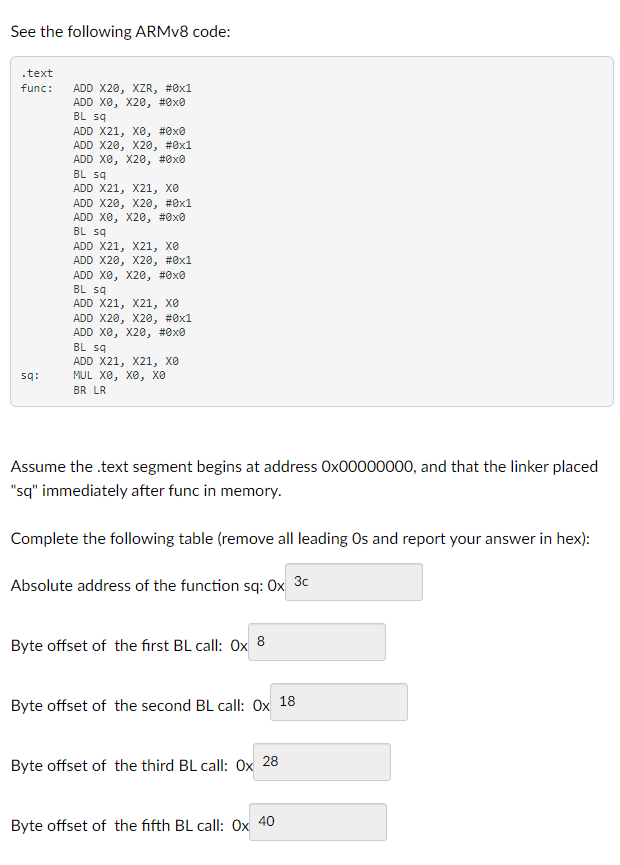 Solved The only correct one is Byte offset of third BL Call | Chegg.com