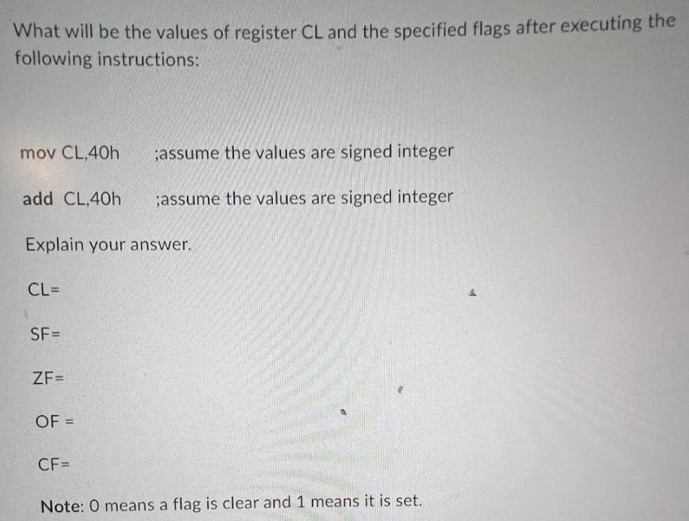 Solved What will be the values of register CL and the | Chegg.com