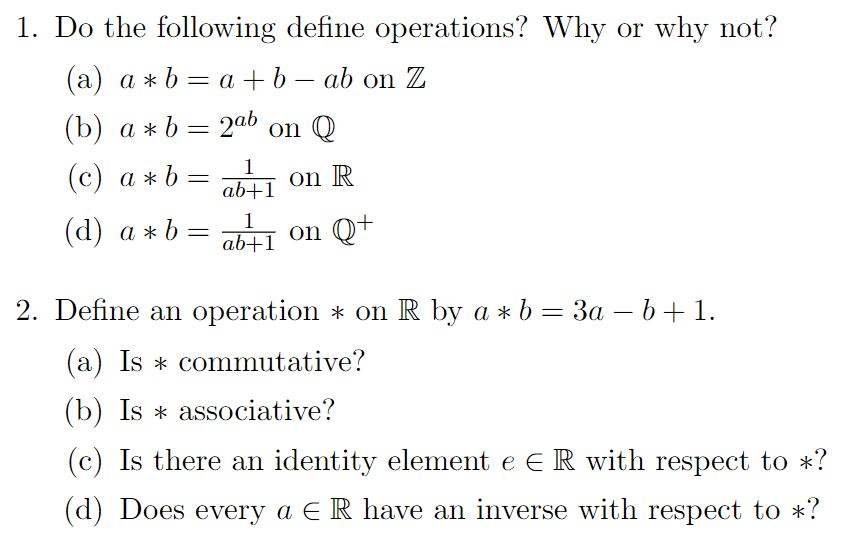 Solved 1. Do the following define operations? Why or why | Chegg.com
