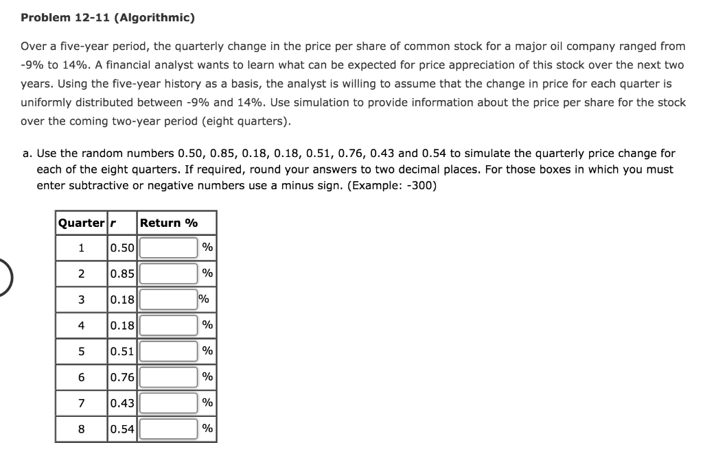 Solved Problem 12-11 (Algorithmic) Over a five-year period, | Chegg.com